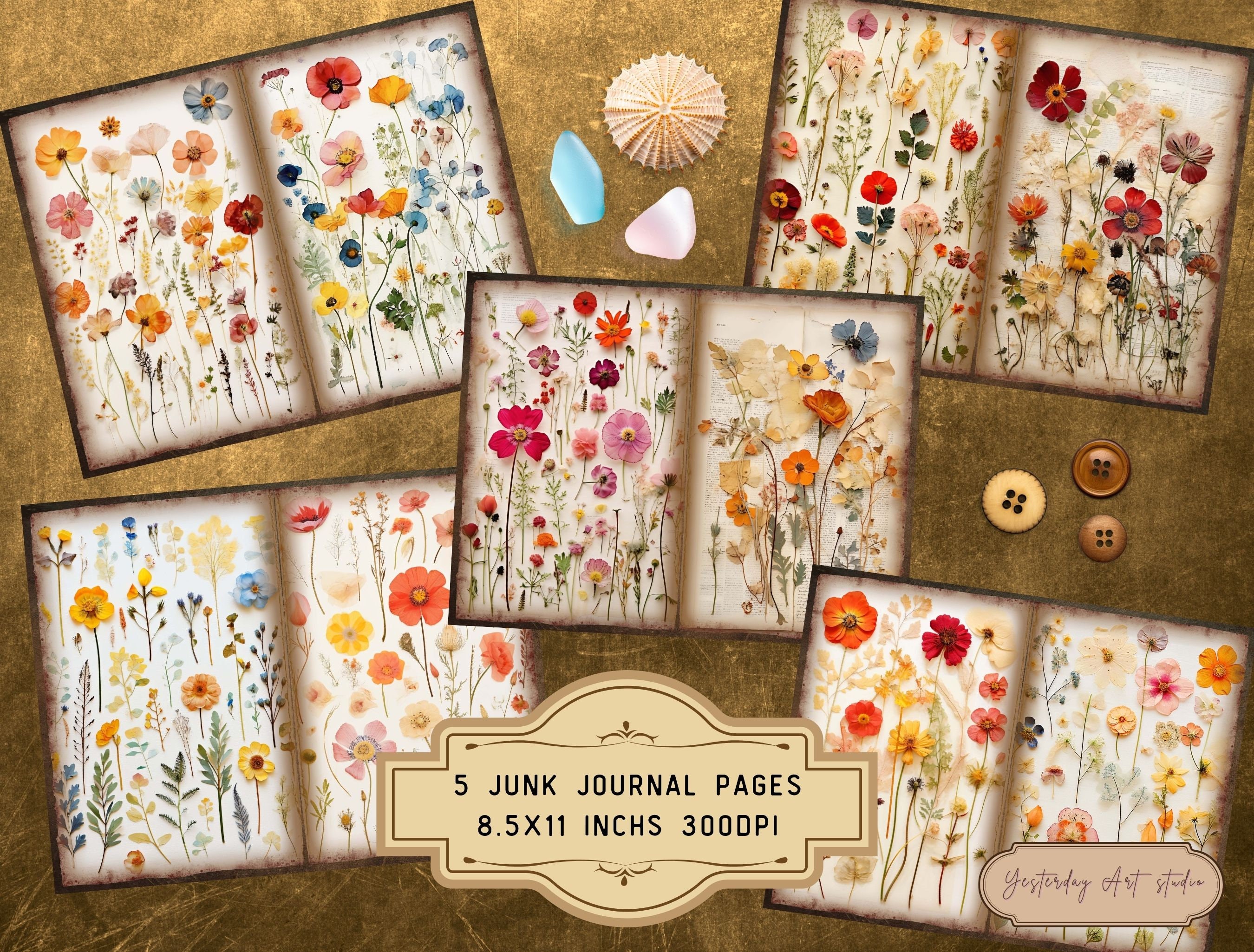 Pressed Flowers Junk Journal Printable Papers Scrapbook Paper Kit ...