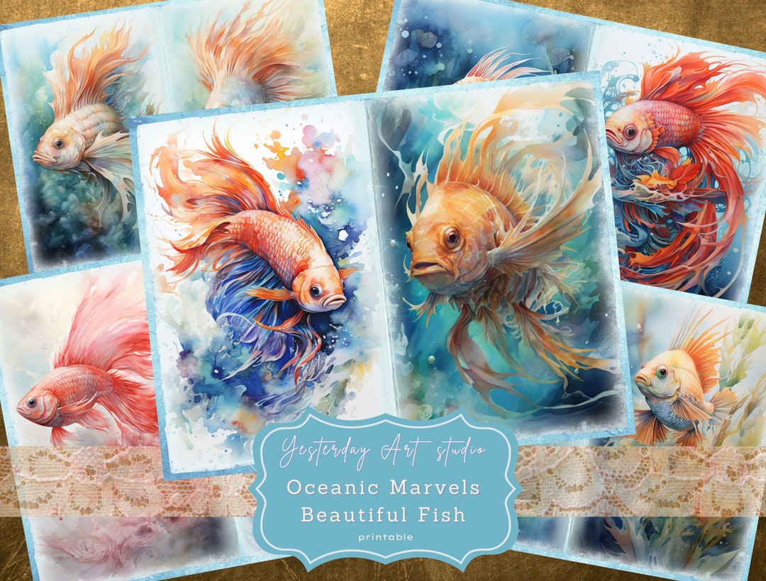 Beautiful Undersea Fish Junk Journal Pages Digital Scrapbook Paper Kit ...