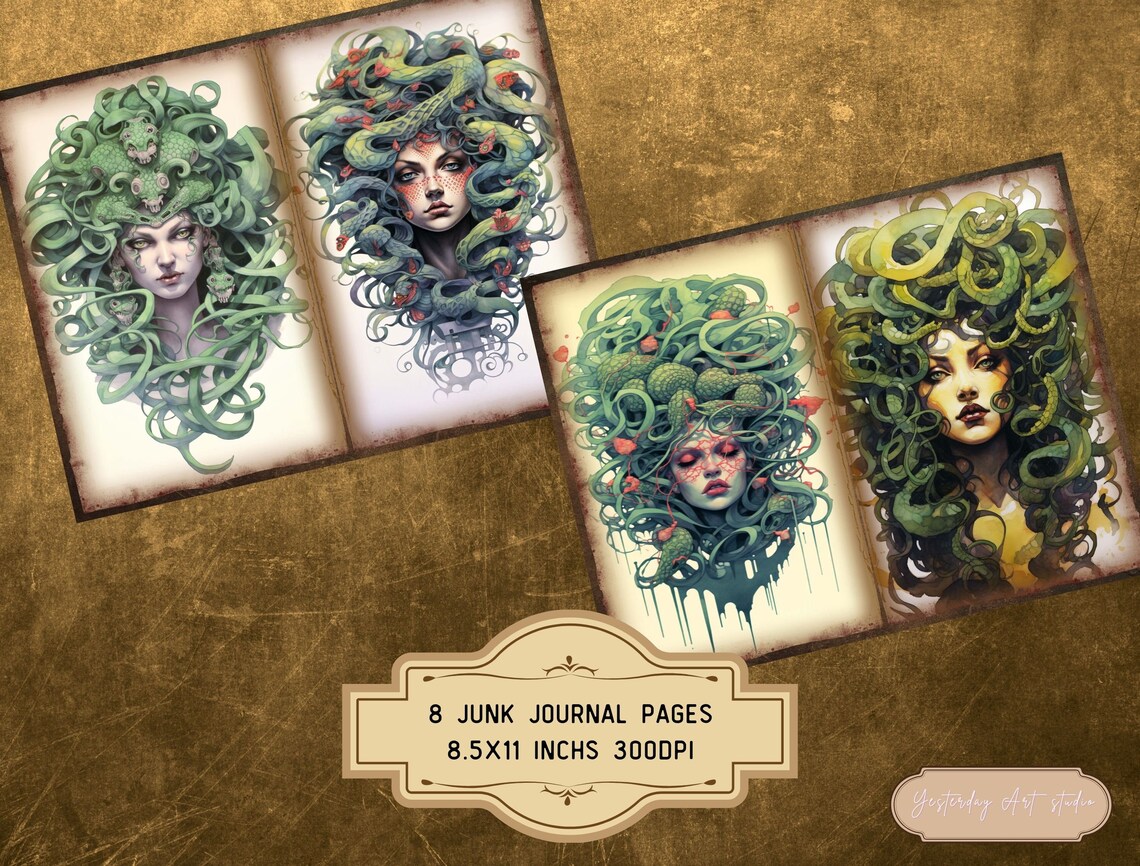 Medusa Junk Journal Pages Medusa Ephemera Digital Scrapbook Paper Kit ...