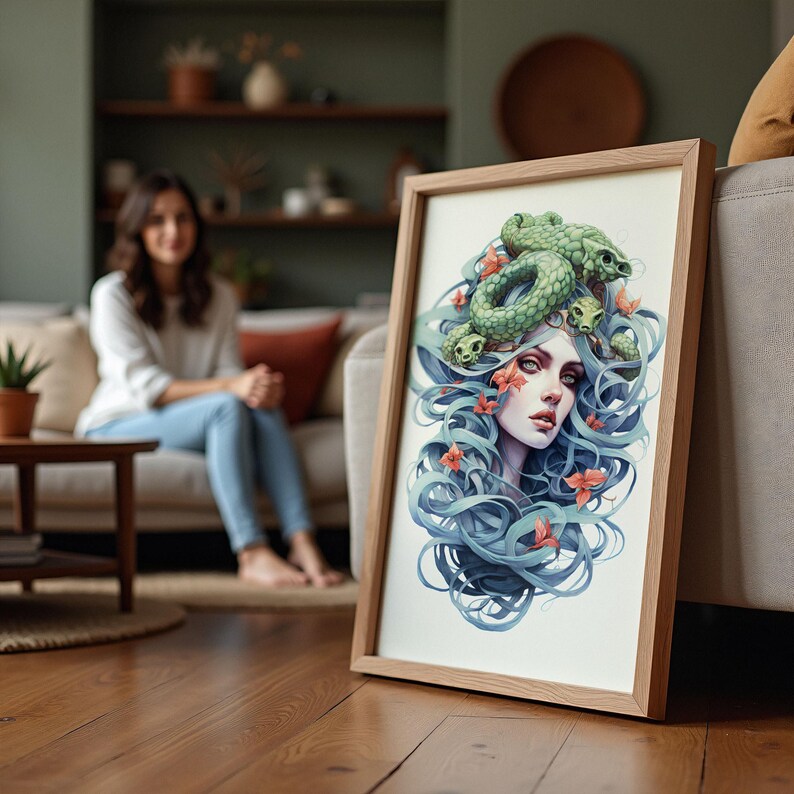 Medusa Portrait Print Vintage Gorgon Greek Mythology Gothic Decor ...