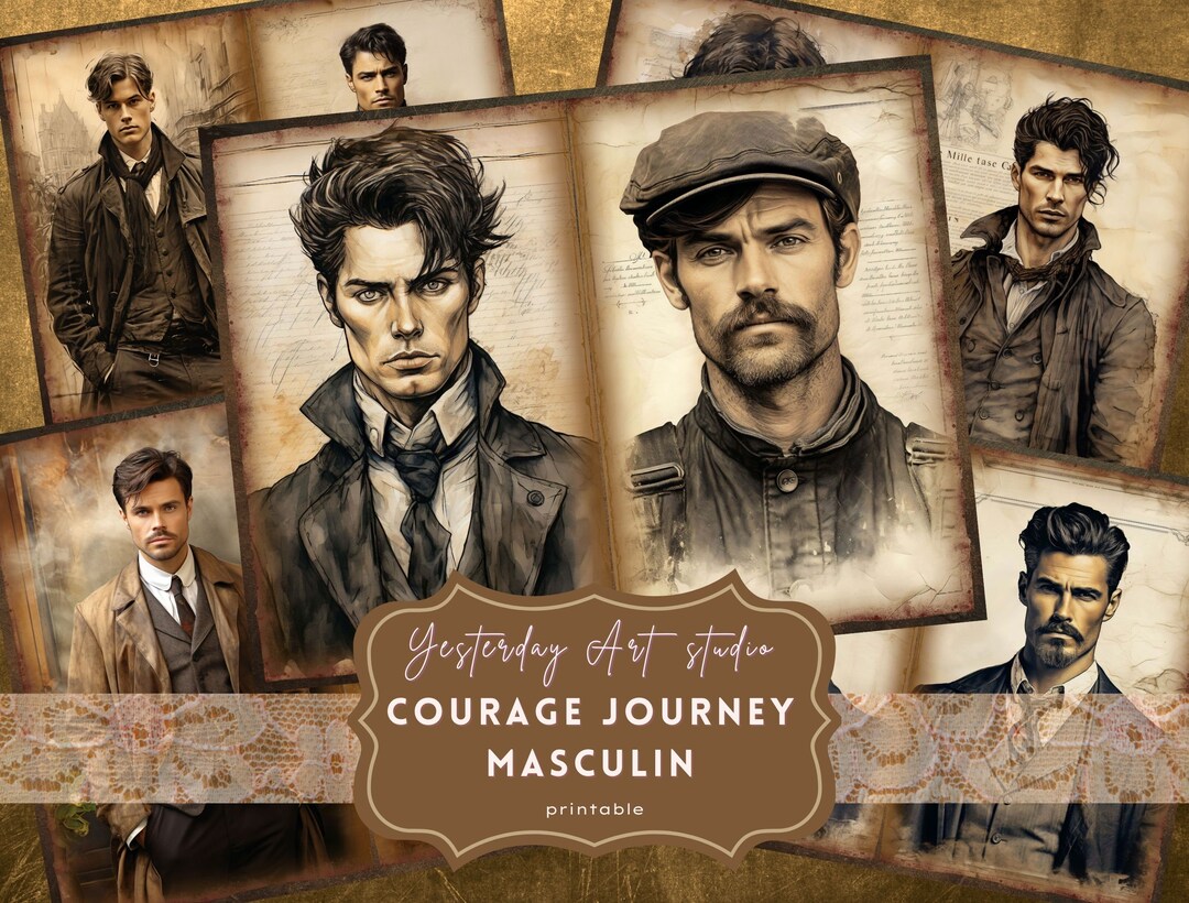 Masculine Junk Journal Page Ephemera Digital Scrapbook Paper Kit ...