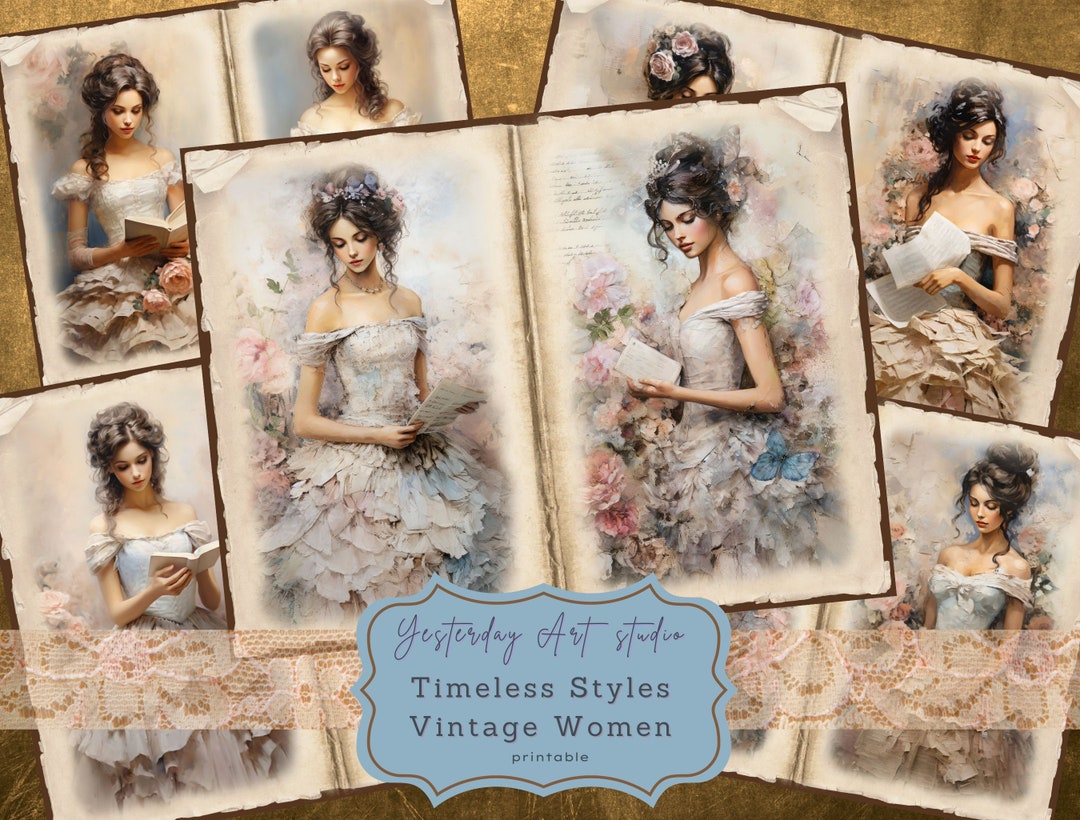 Vintage Women Junk Journal Pages Digital Scrapbook Paper Kit Vintage ...