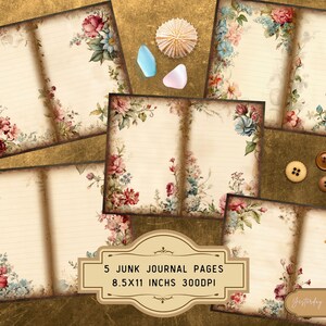 Vintage Floral Journal Pages Shabby Junk Journal Kit Line Blank Papers ...