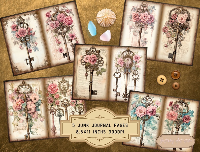 Fantasy Keys Junk Journal Pages Digital Scrapbook Paper Kit Ephemera ...