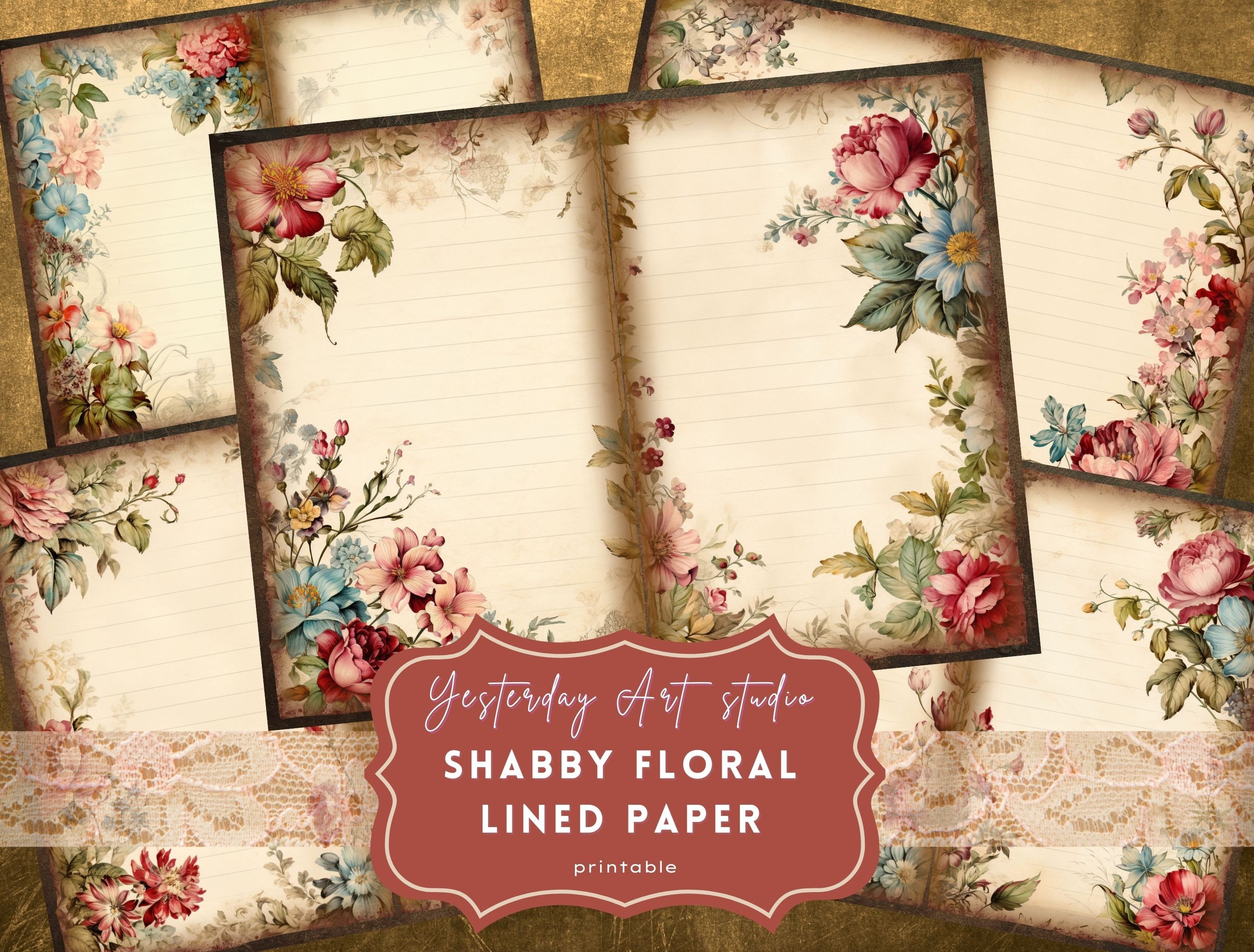 Vintage Floral Journal Pages Shabby Junk Journal Kit Line Blank Papers ...