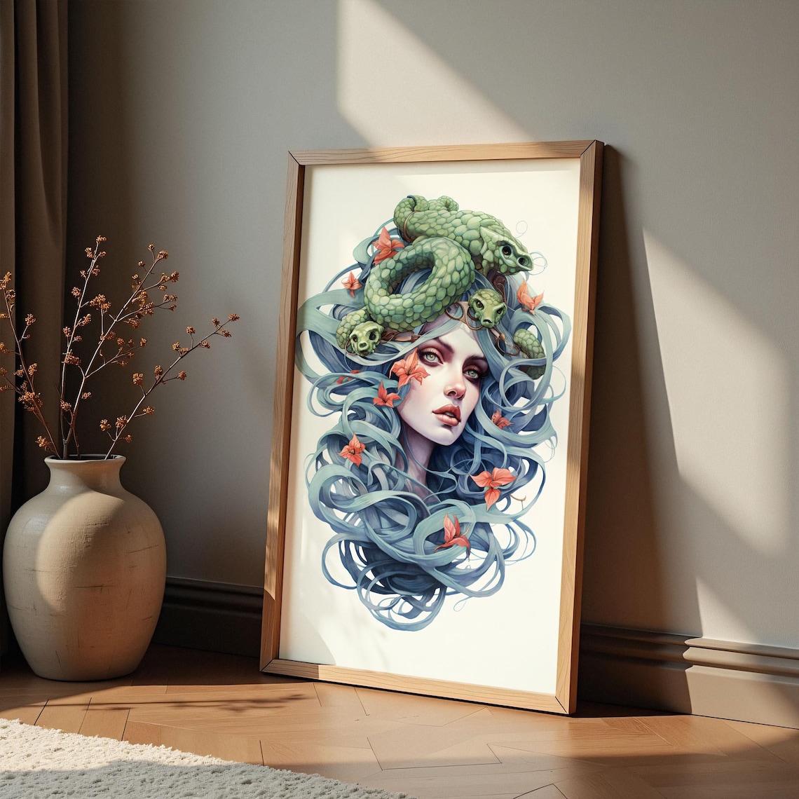 Medusa Portrait Print Vintage Gorgon Greek Mythology Gothic Decor ...