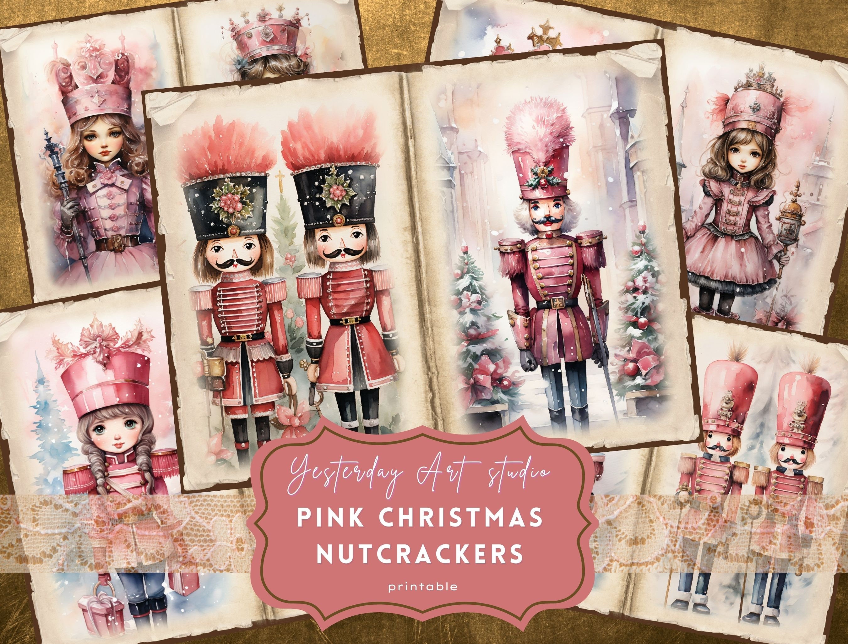 Pink Christmas Junk Journal Pages Ephemera Digital Scrapbook Paper Kit ...