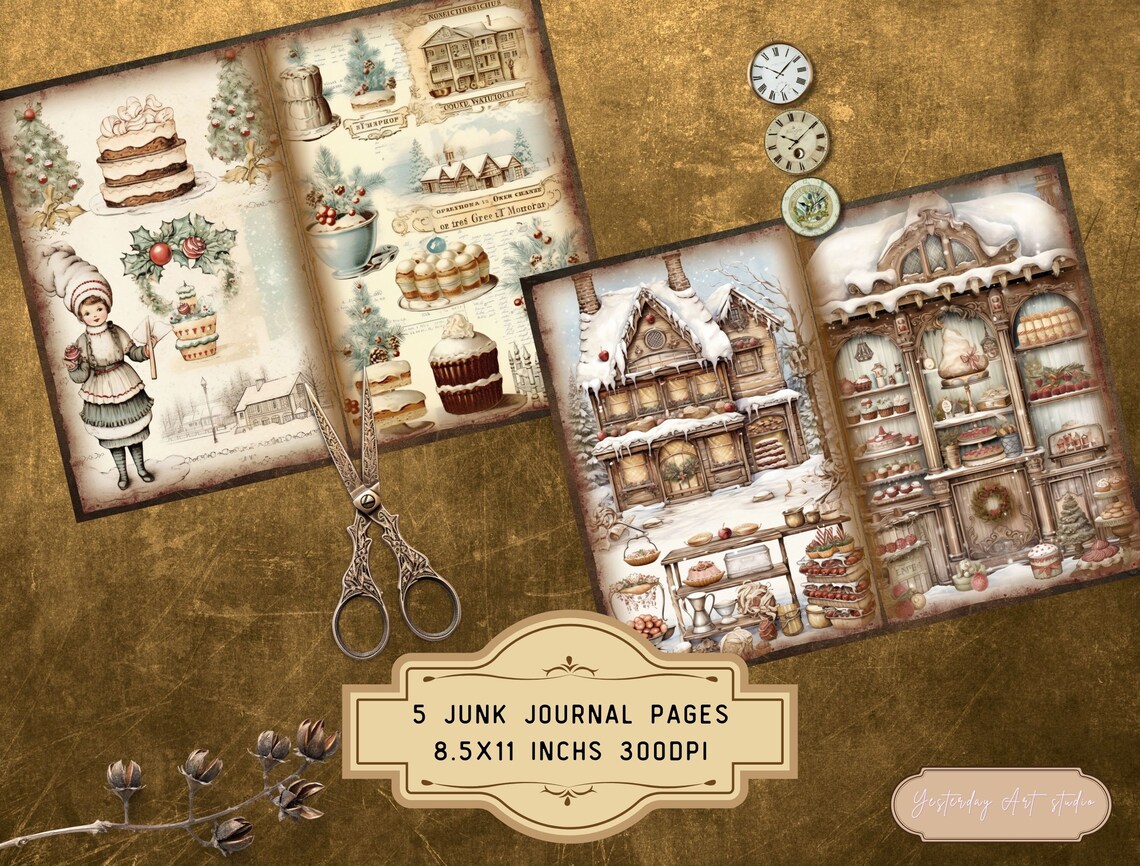 Winter Bakery Junk Journal Page Digital Scrapbook Paper Kit Festive ...