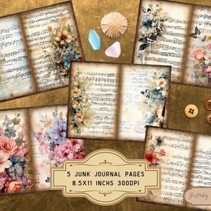 Vintage Music Notes Junk Journal Pages Ephemera Digital Scrapbook Paper ...