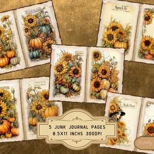 Pumpkin Junk Journal Pages Digital Scrapbook Paper Kit Vintage Ephemera ...
