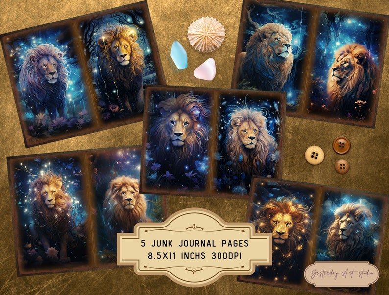 Magical Glowing Lion Journal Pages Printable Ephemera Digital - Etsy