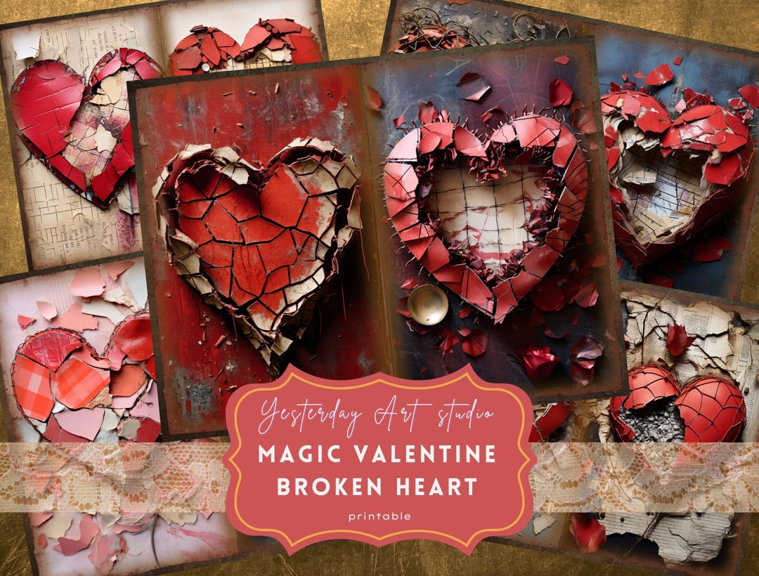 Valentine Broken Heart Junk Journal Page Ephemera Digital Scrapbook ...