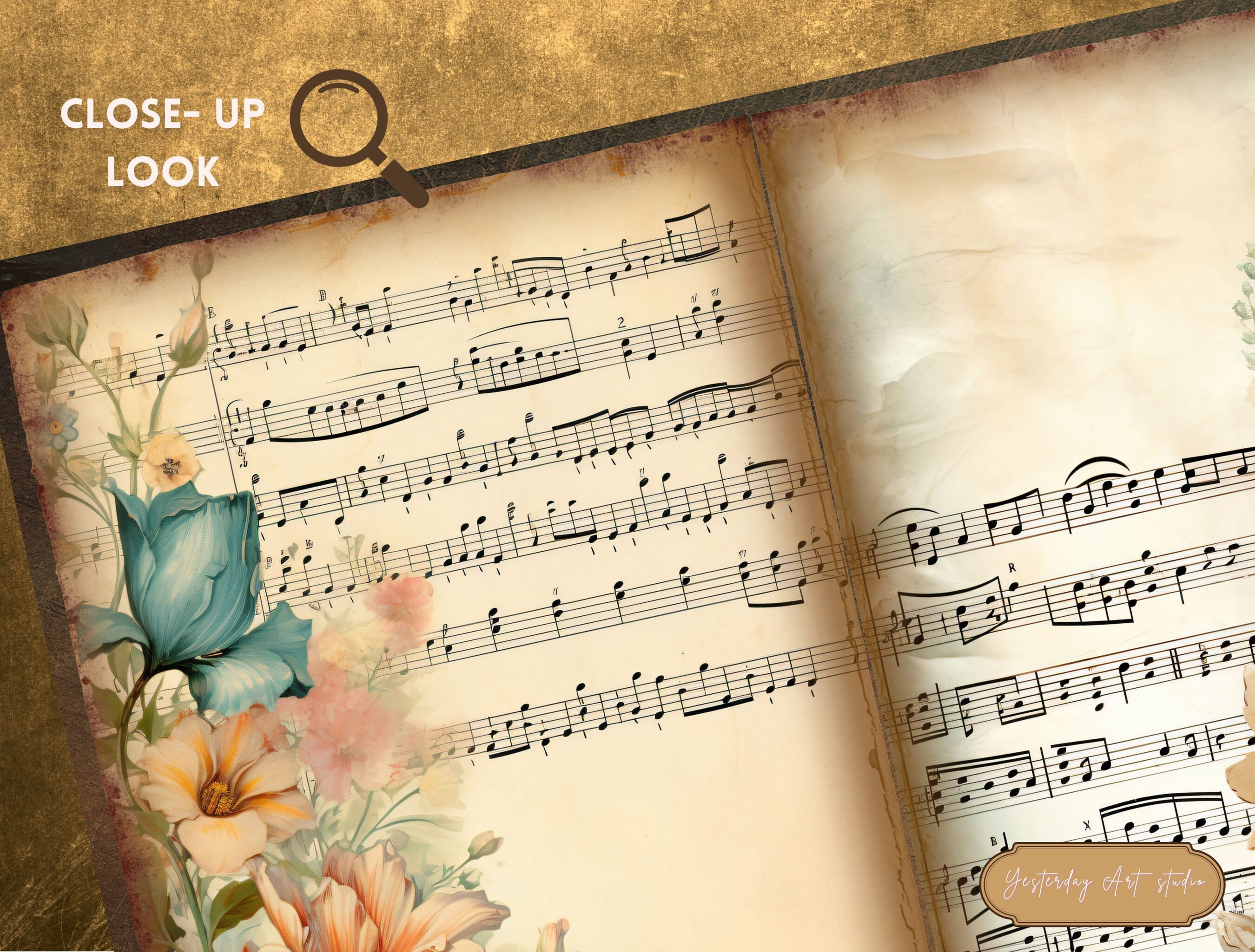 Vintage Music Sheet Junk Journal Pages Ephemera Digital Scrapbook Paper ...