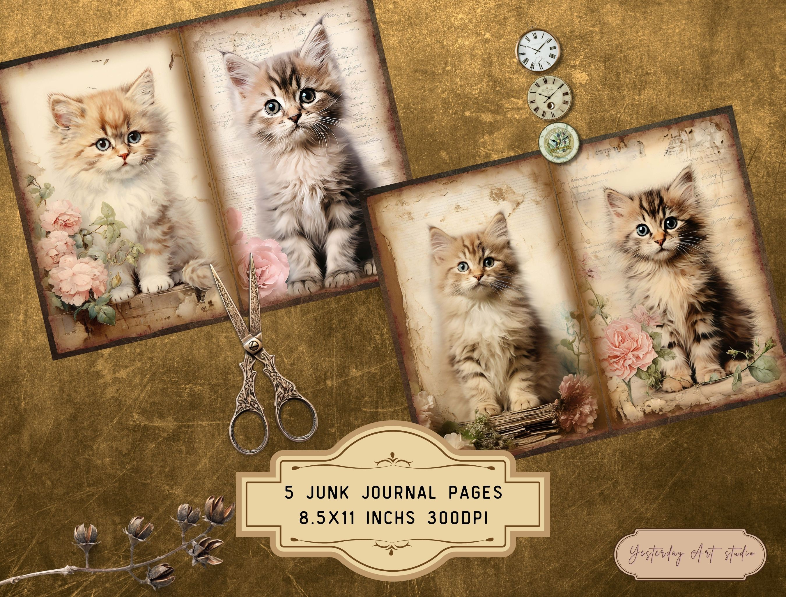 Cat Junk Journal Pagers Digital Scrapbook Paper Kit Ephemera Cat Junk ...