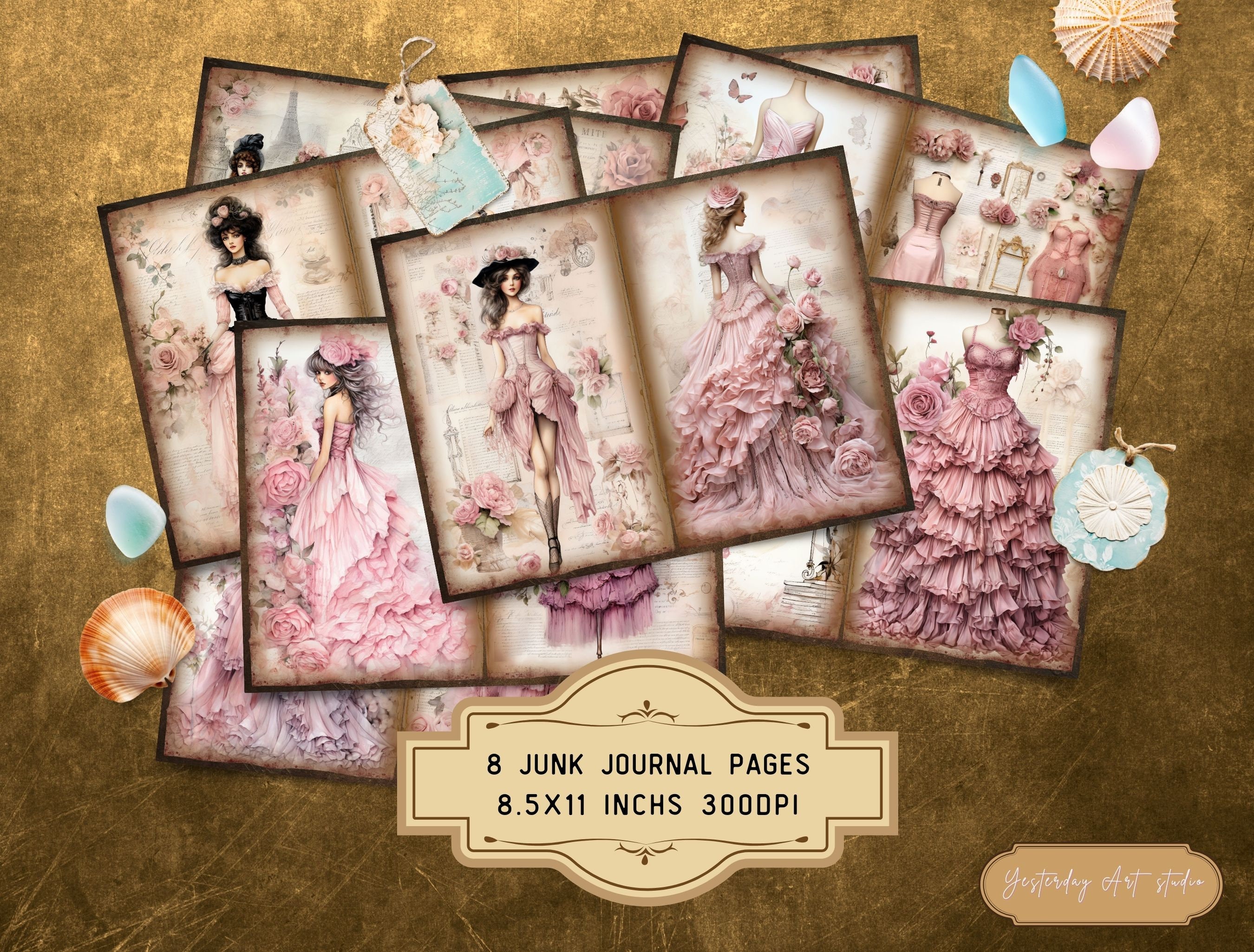 Pink Fashion Junk Journal Pages Ephemera Digital Scrapbook Paper Kit ...
