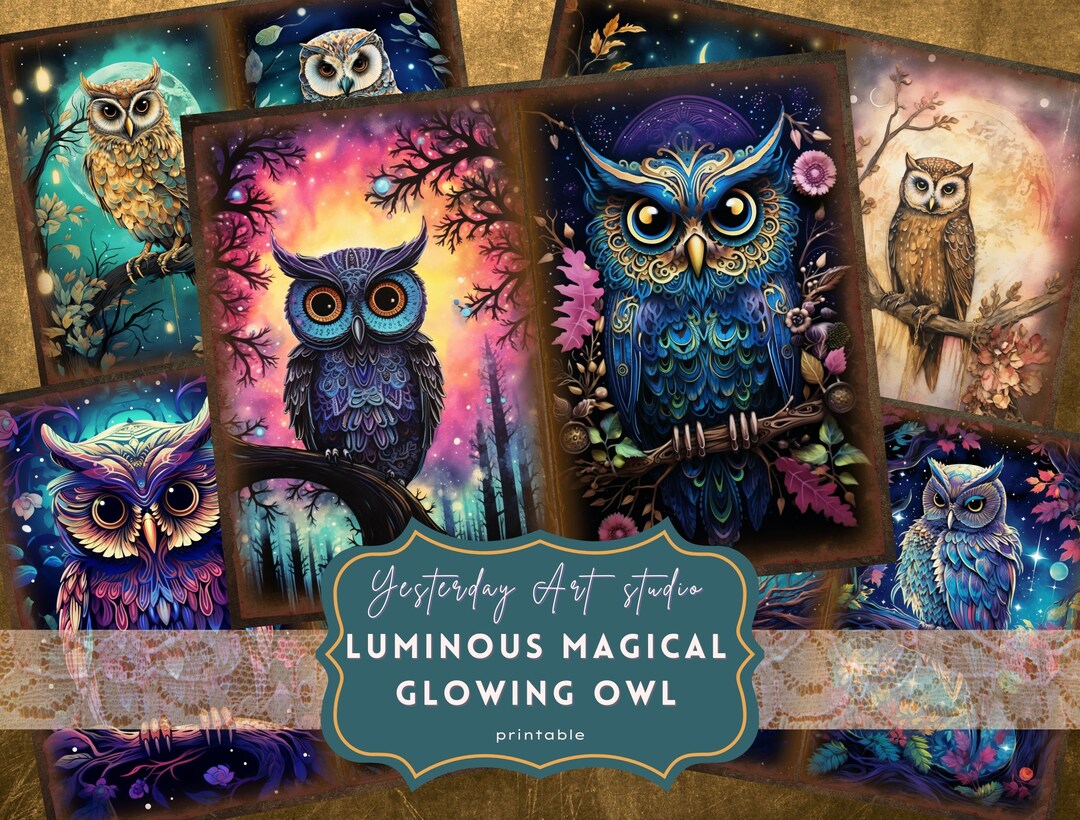 Magical Glowing Owl Journal Pages Printable Ephemera Digital Scrapbook ...