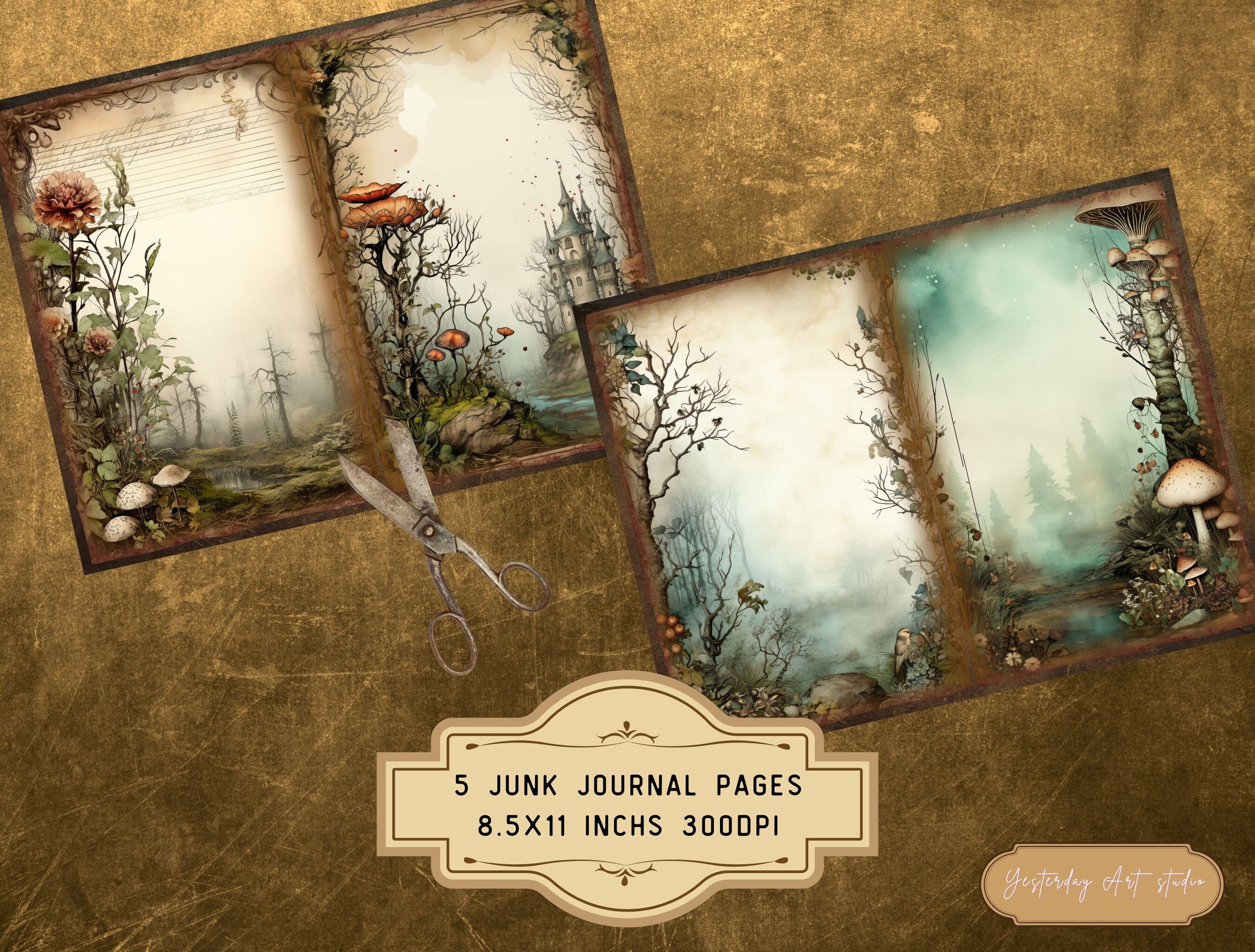 Fantasy Forest Junk Journal Pages Digital Scrapbook Paper Kit Vintage ...
