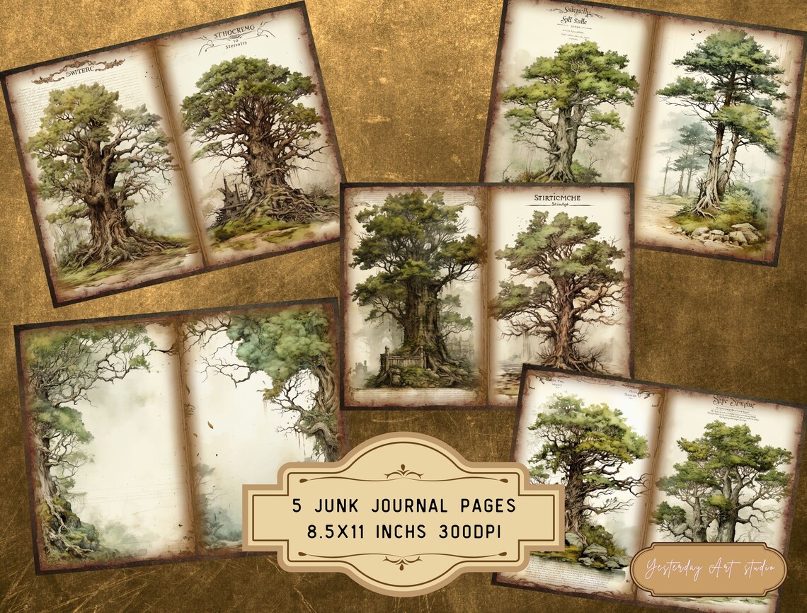 Old Forest Tree Junk Journal Pages Digital Scrapbook Paper Kit Vintage ...