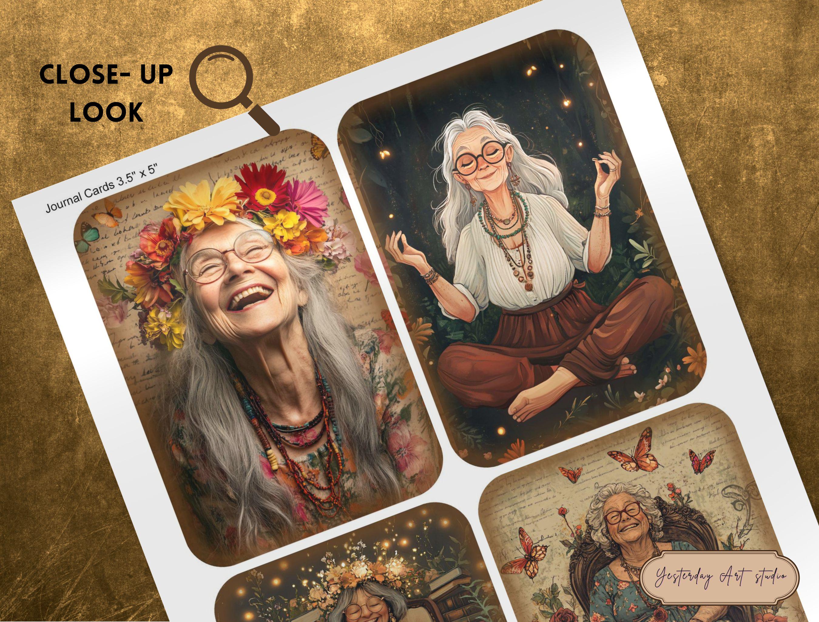 Hippie Old Lady Junk Journal Kit, Bohemian Vintage Ephemera, Retro ...