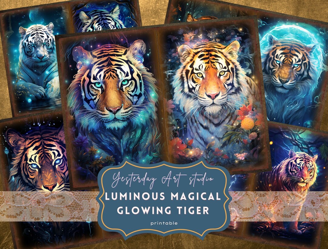 Magical Glowing Tiger Journal Pages Printable Ephemera Digital ...