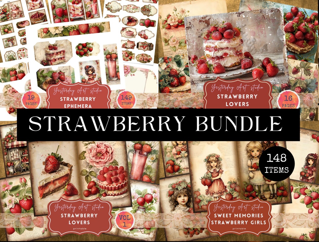 Vintage Strawberry Junk Journal Pages Strawberry Dream Folio Digital ...