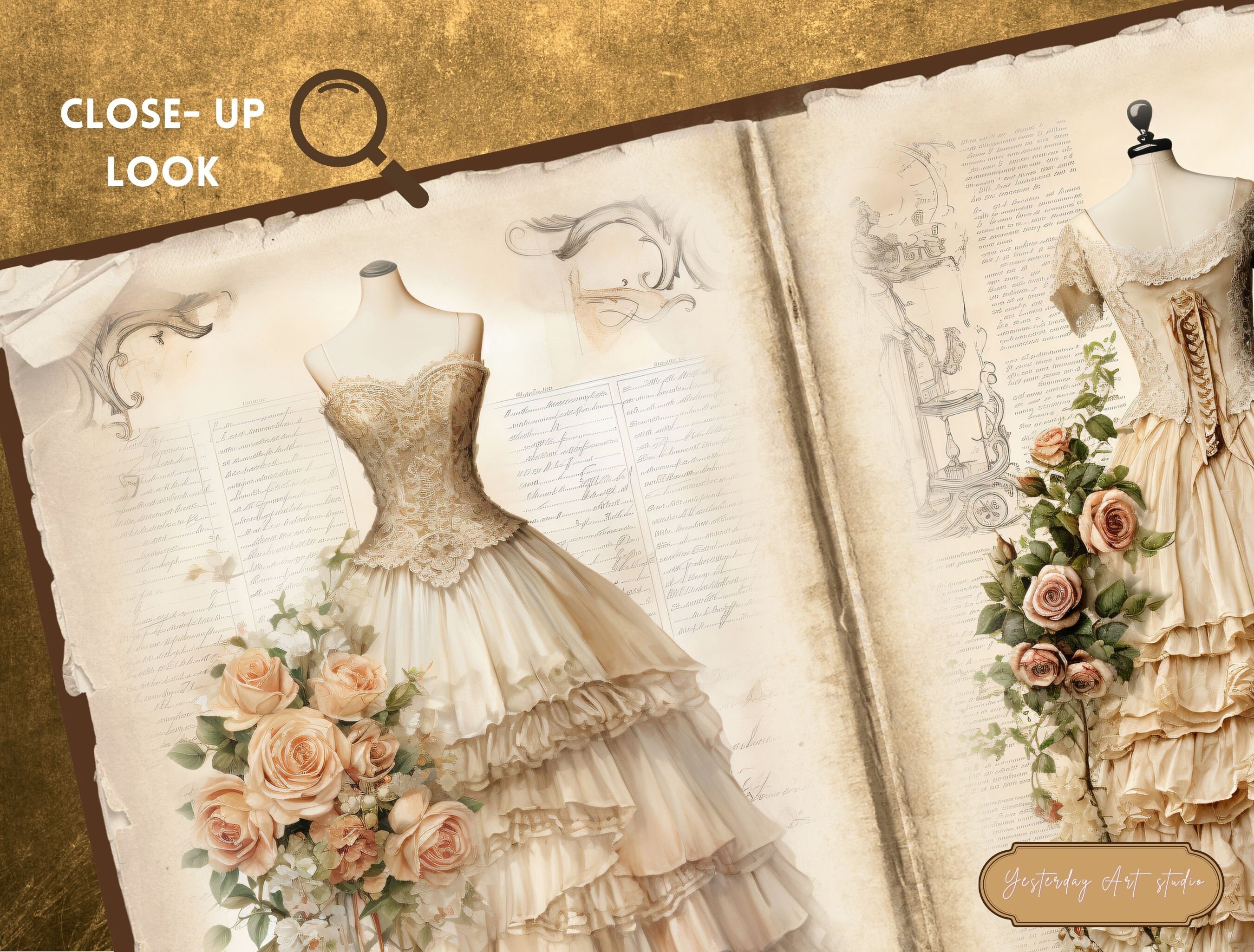 Vintage Wedding Dress Junk Journal Pages Ephemera Digital Scrapbook ...