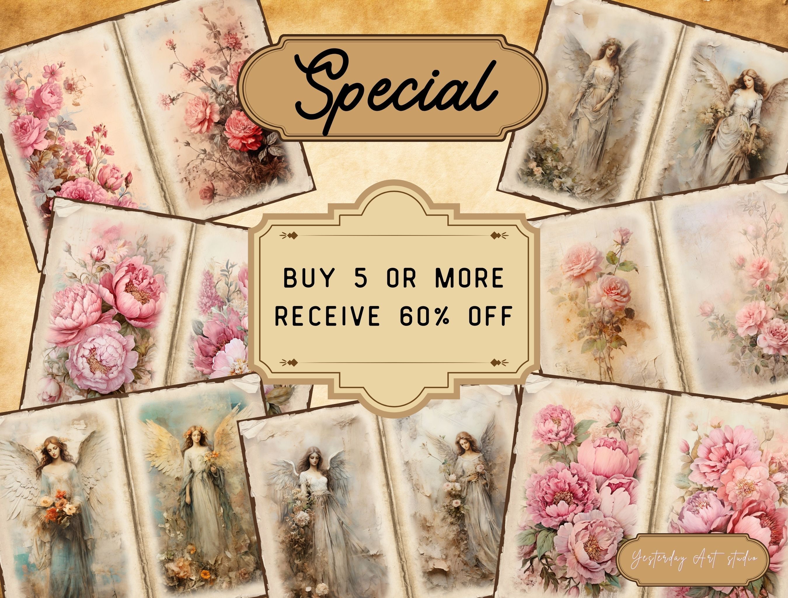 Serene Meadow Junk Journal Pages Ephemera Digital Scrapbook Paper Kit ...