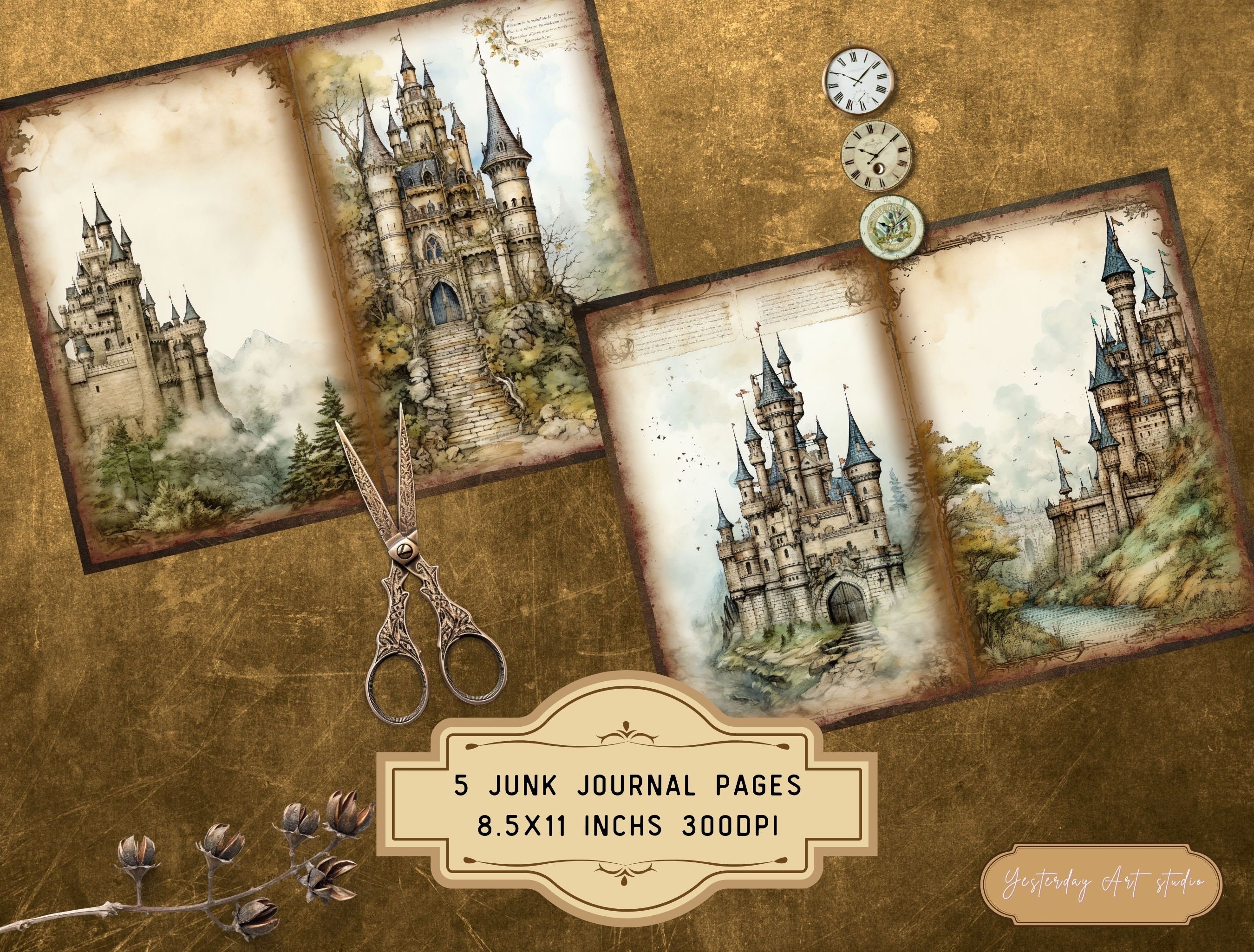 Old Castle Junk Journal Pages Ephemera Digital Scrapbook Medieval ...