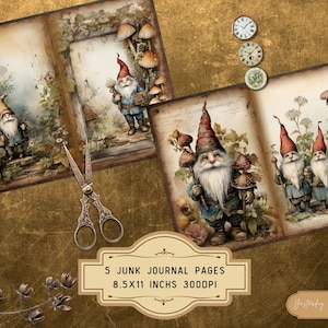 Gnome Junk Journal Pages Ephemera Digital Scrapbook Paper Kit Collage ...