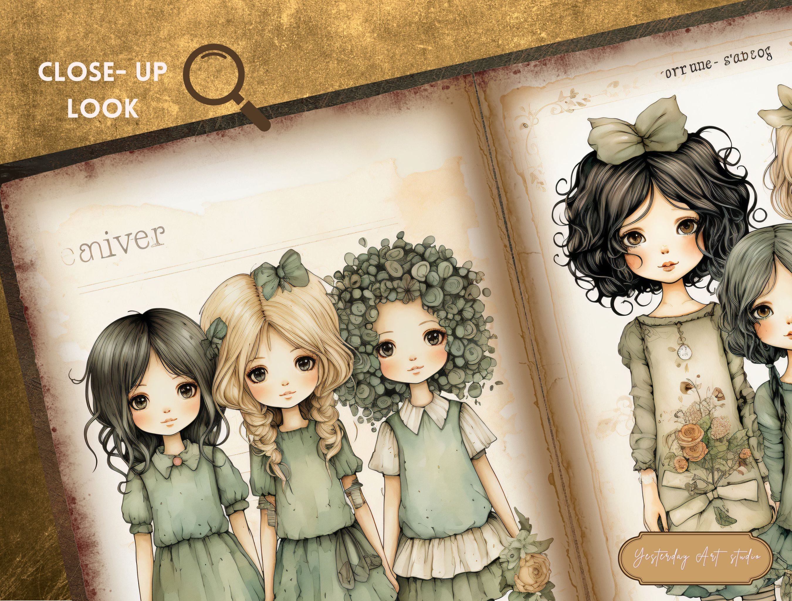 Adorable Cottage Girl Junk Journal Pages Digital Scrapbook Paper Kit ...