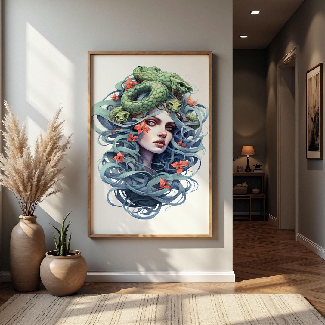Medusa Portrait Print Vintage Gorgon Greek Mythology Gothic Decor ...