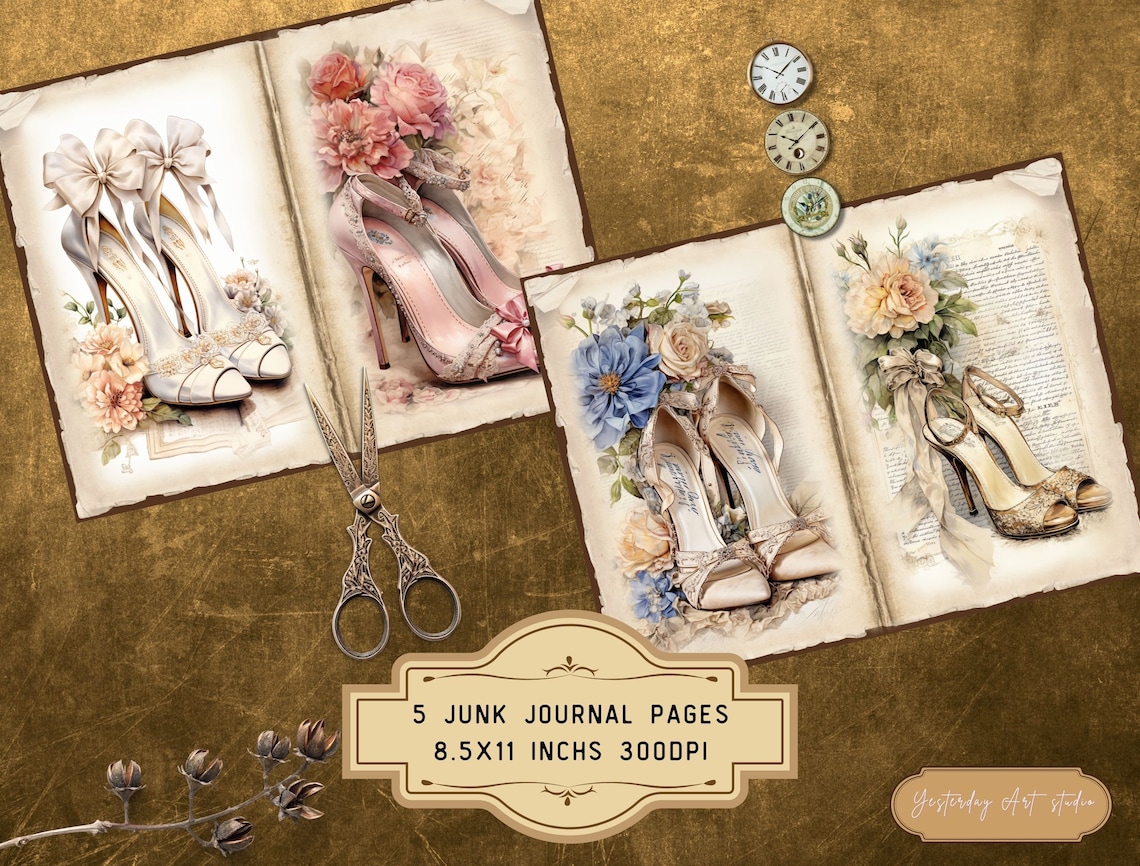 Vintage Wedding Shoes Junk Journal Pages Ephemera Digital Scrapbook ...