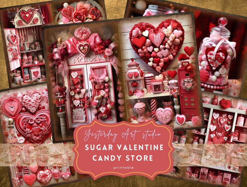 Valentine Candy Store Junk Journal Page Ephemera Digital Scrapbook ...