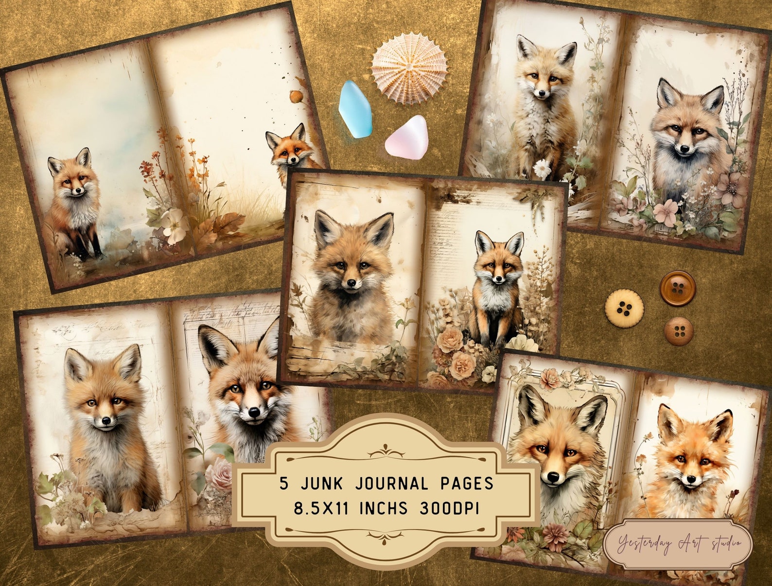 Fox Journal Pages Printable Ephemera Digital Scrapbook Fox Paper Kit ...