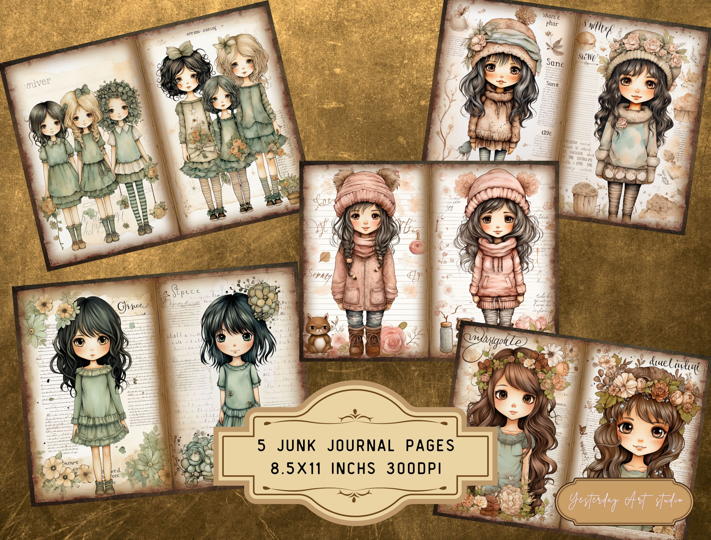 Adorable Cottage Girl Junk Journal Pages Digital Scrapbook - Etsy