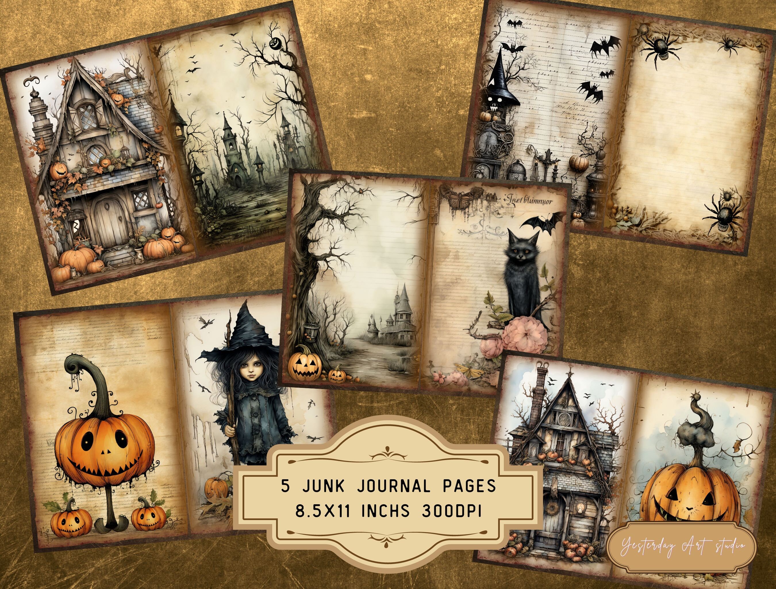 Halloween Junk Journal Printable Backgrounds Papers Pumpkins Junk ...