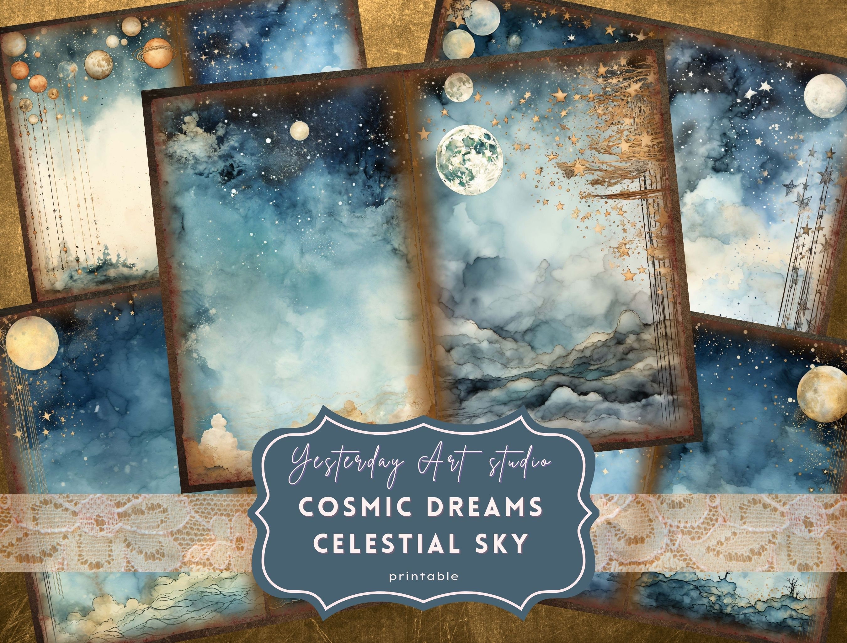 Celestial Sky Junk Journal Pages Digital Scrapbook Paper Kit Ephemera ...