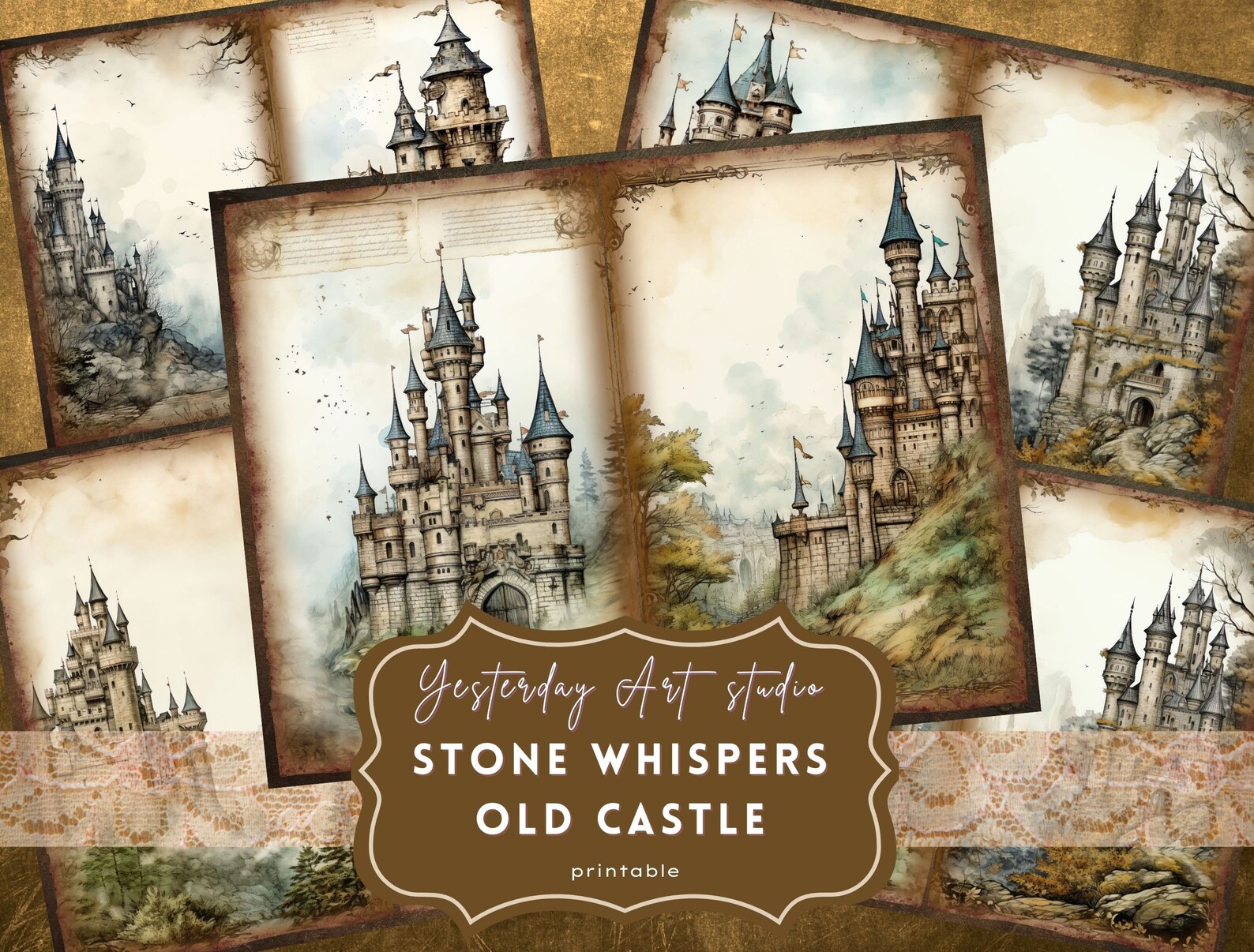 Old Castle Junk Journal Pages Ephemera Digital Scrapbook Medieval ...