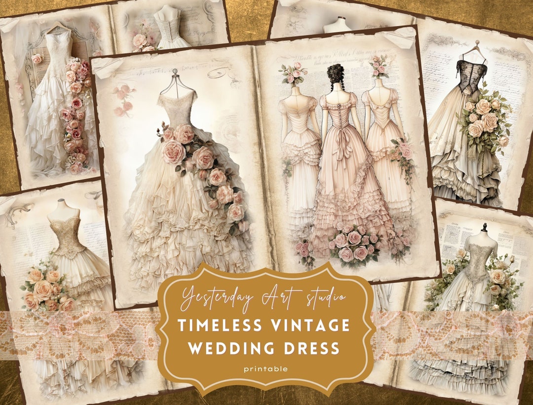 Vintage Wedding Dress Junk Journal Pages Ephemera Digital Scrapbook ...