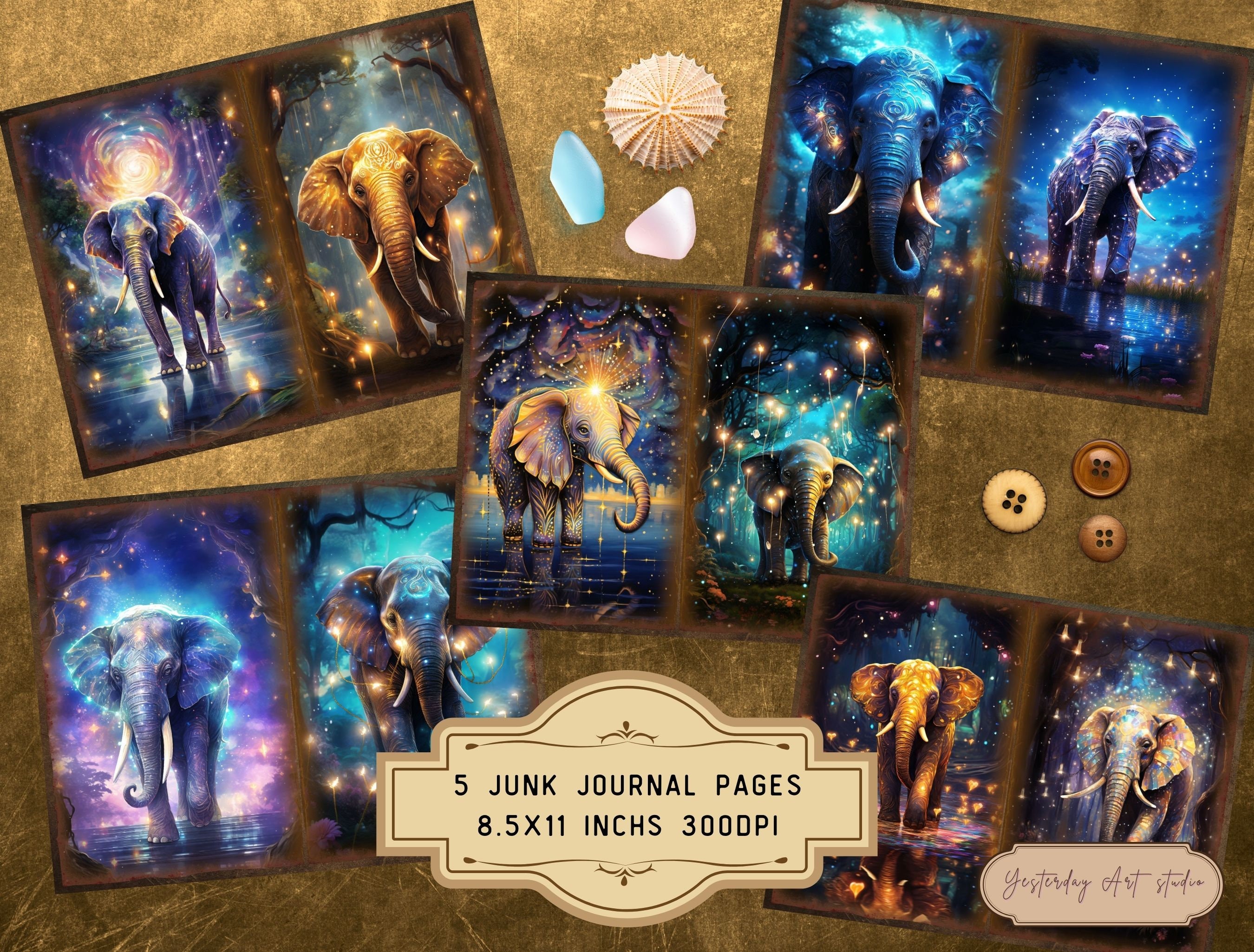 Magical Glowing Elephant Journal Pages Printable Ephemera Digital ...