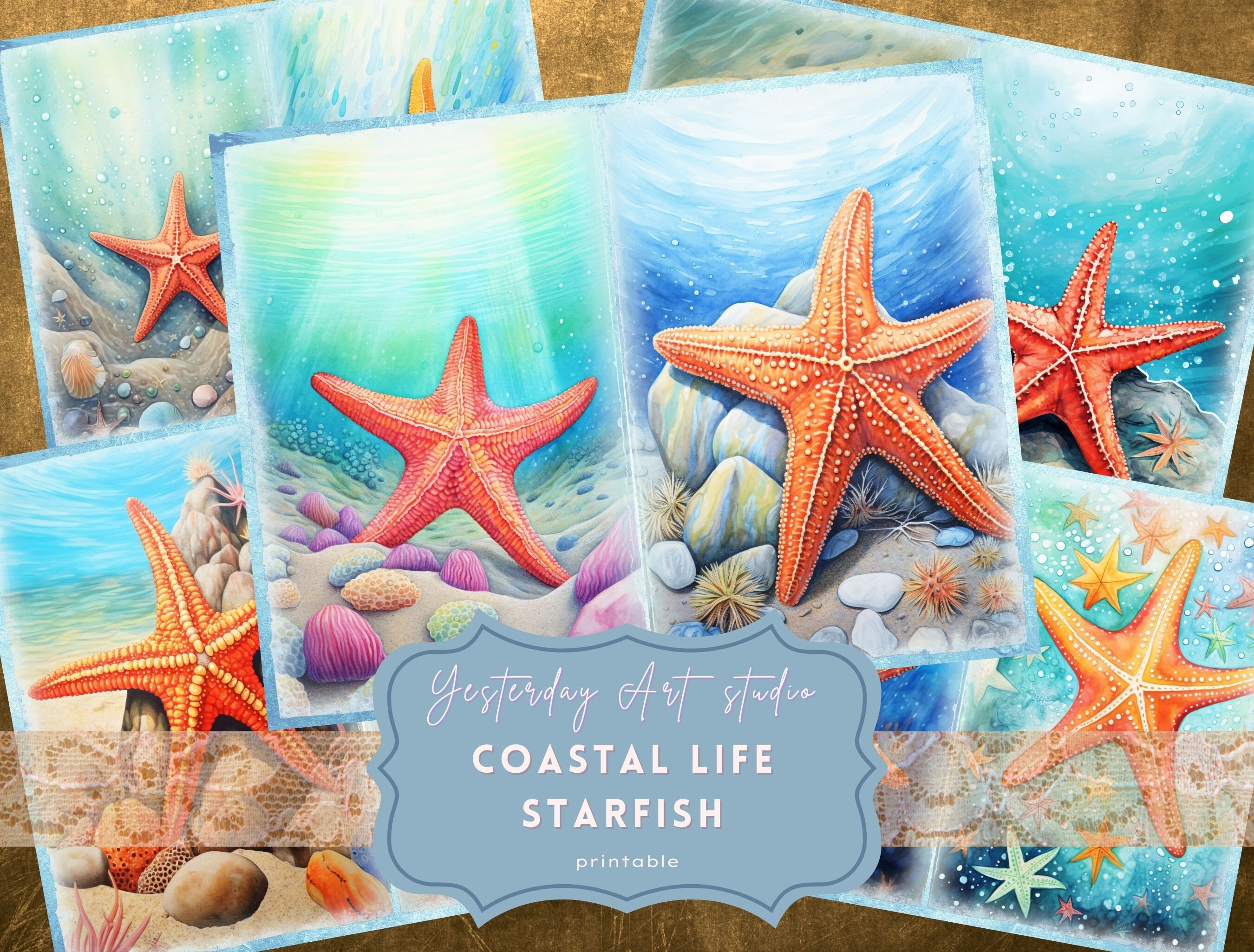 Starfish Junk Journal Pages Ocean Ephemera Digital Scrapbook Paper Kit ...