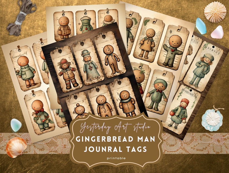 Vintage Gingerbread Man Junk Journal Tags Labels Ephemera Printable ...