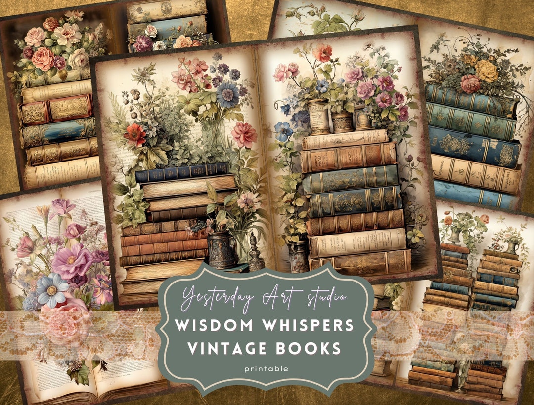 Vintage Book Junk Journal Pages Ephemera Digital Scrapbook Paper Kit ...