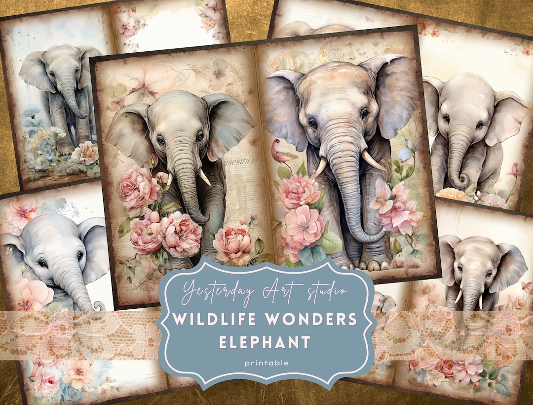 Elephant Junk Journal Printable Ephemera Digital Wildlife Scrapbook ...