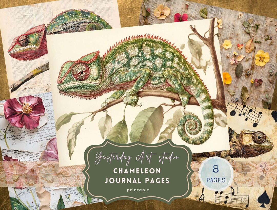 Chameleon Junk Journal Kit, Chameleon Floral Junk Journal Ephemera ...