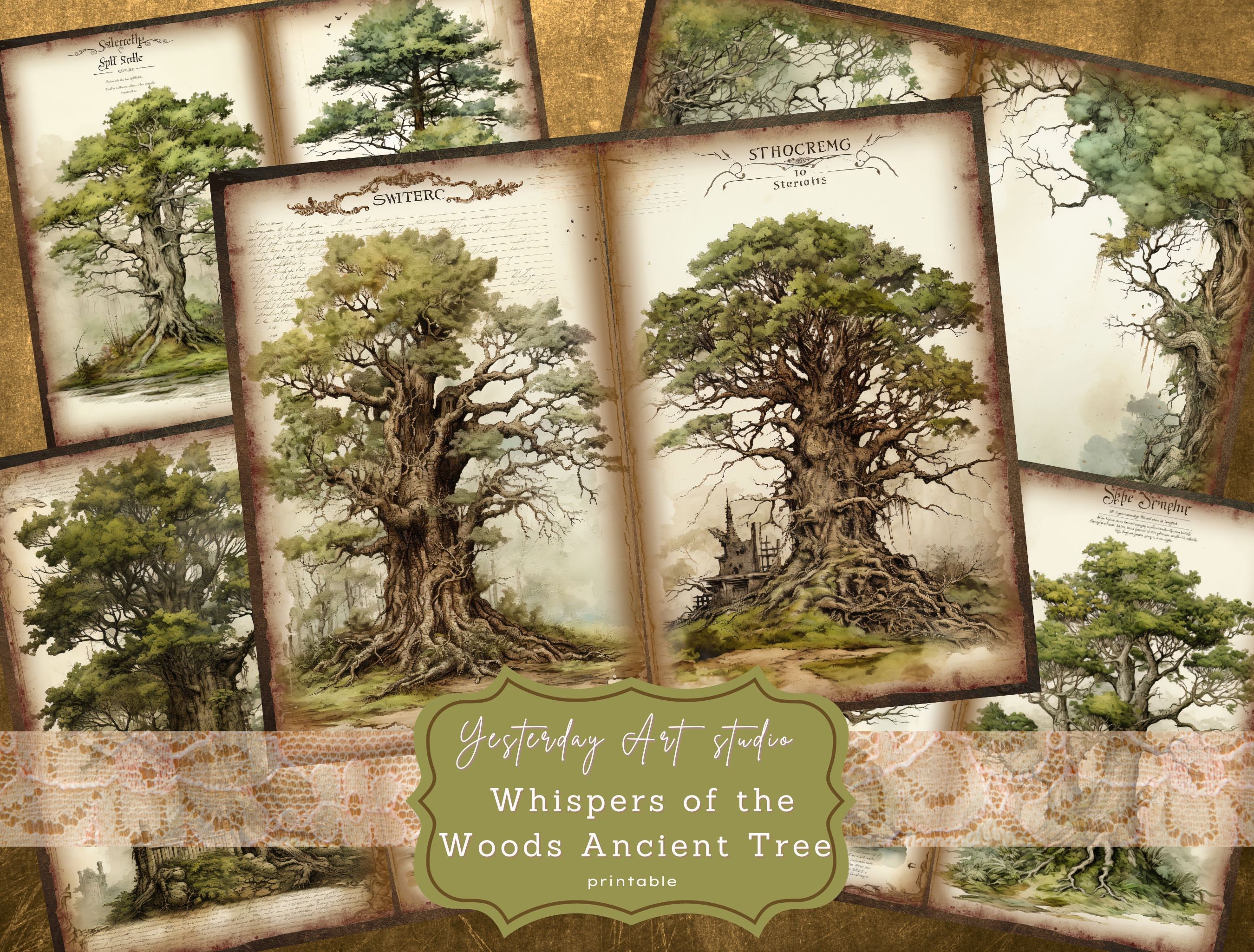 Old Forest Tree Junk Journal Pages Digital Scrapbook Paper Kit Vintage ...