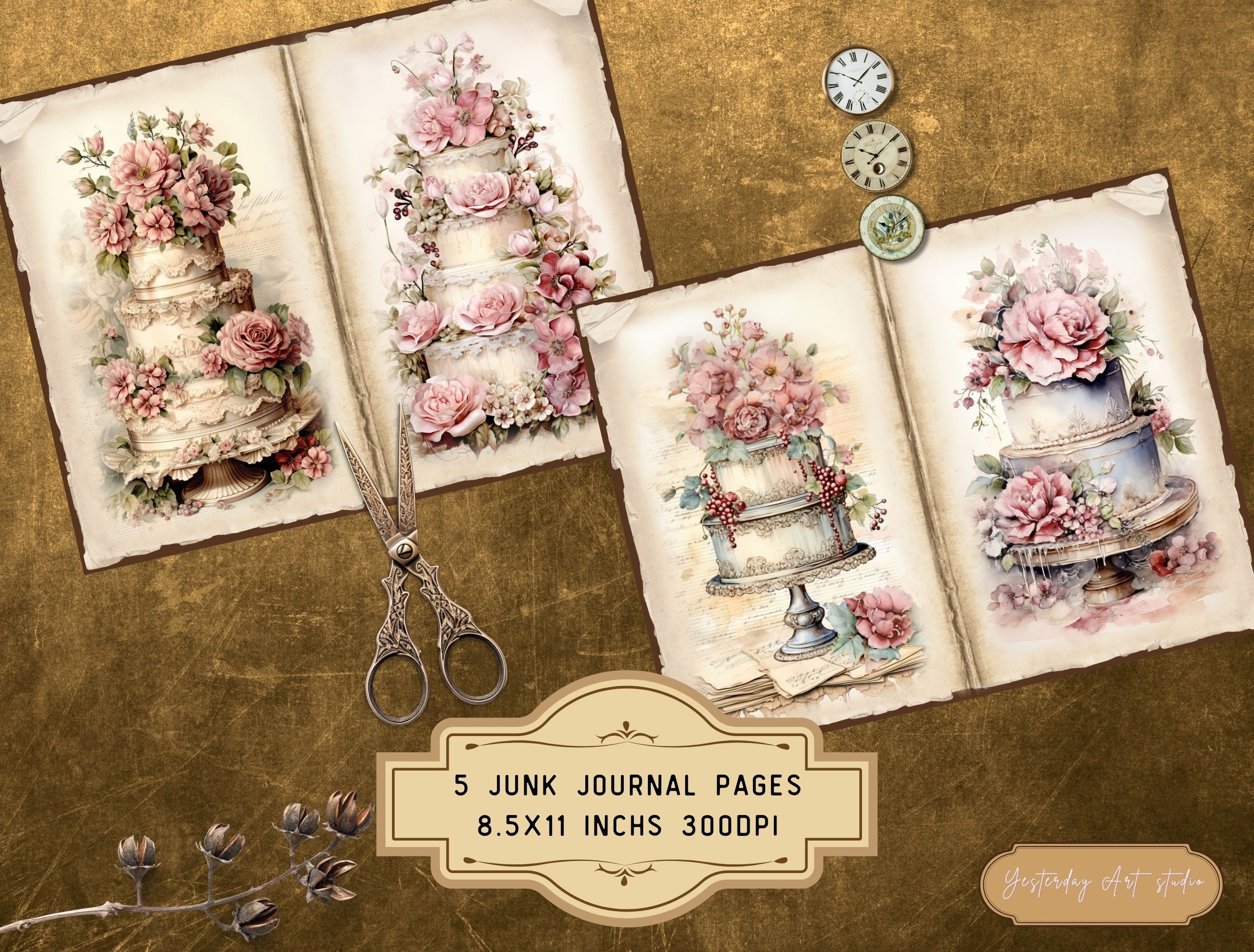 Vintage Wedding Cake Junk Journal Pages Ephemera Digital Scrapbook ...