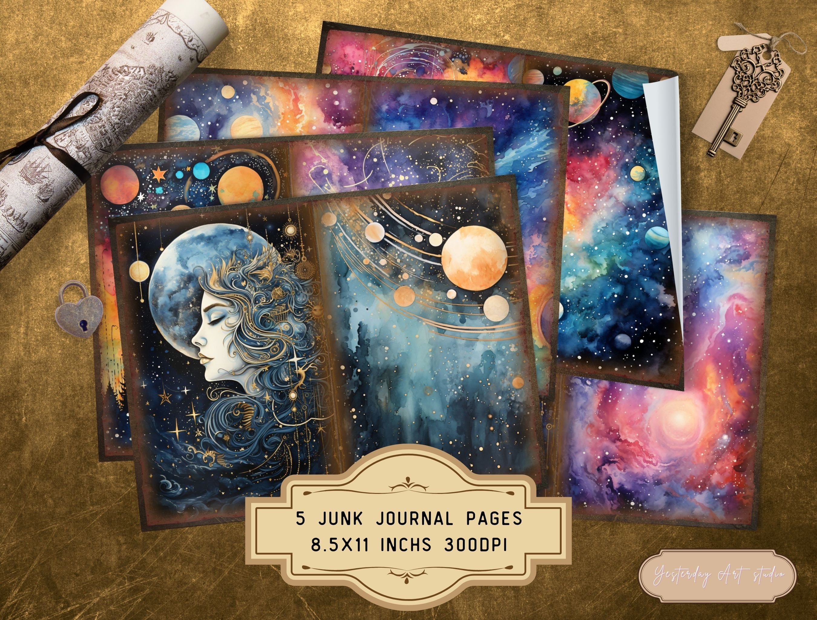 Celestial Galaxy Junk Journal Page Digital Scrapbook Paper Kit Ephemera ...