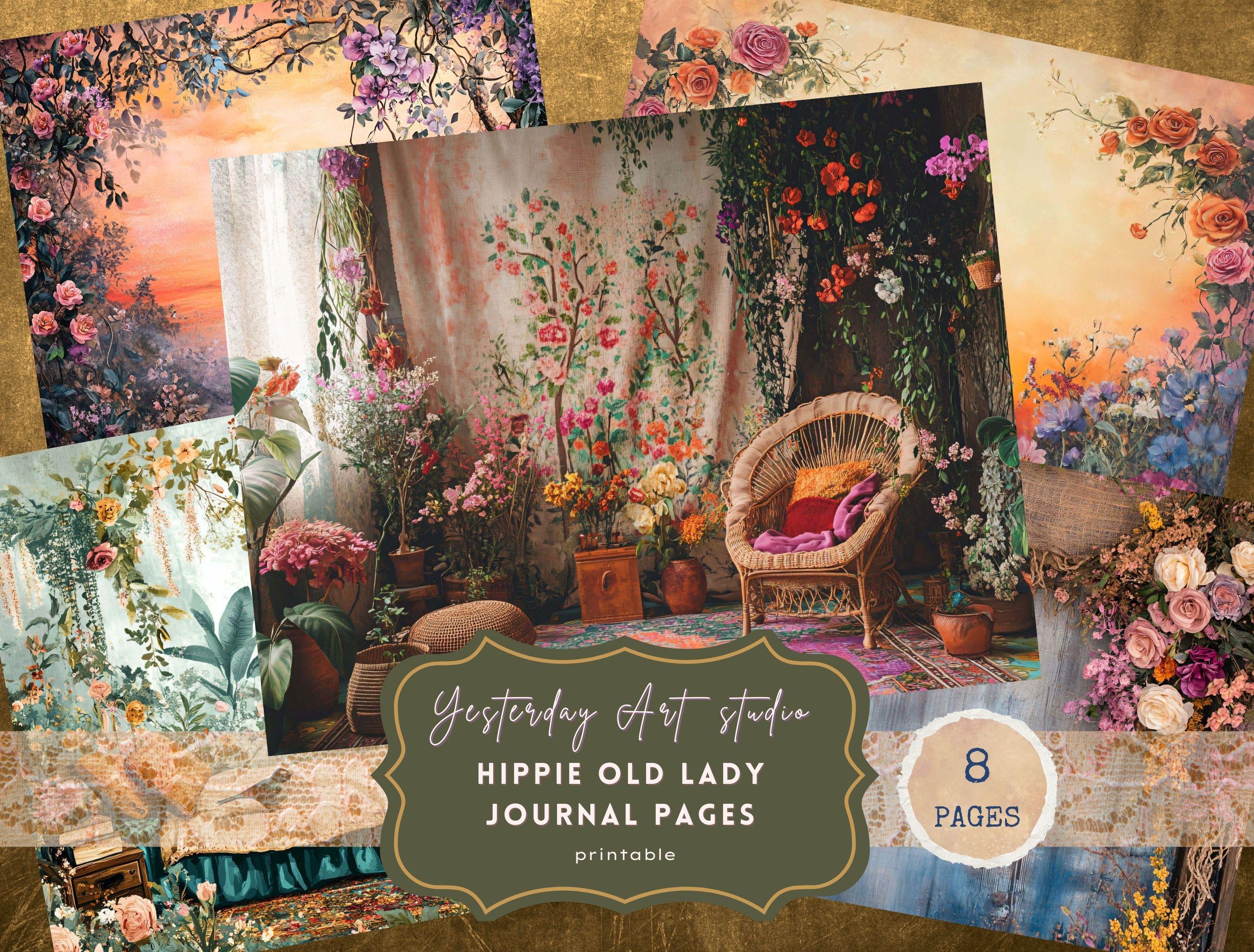 Hippie Old Lady Junk Journal Kit, Bohemian Vintage Ephemera, Retro ...