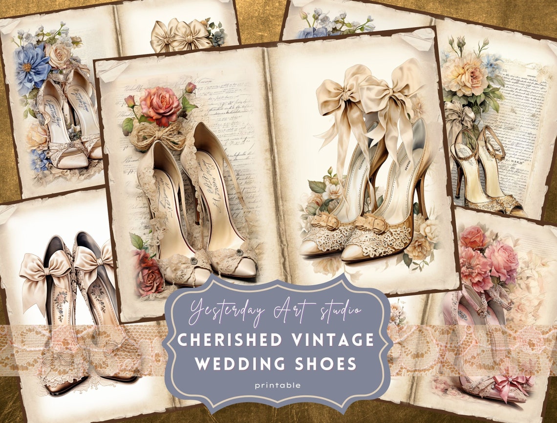 Vintage Wedding Shoes Junk Journal Pages Ephemera Digital Scrapbook ...